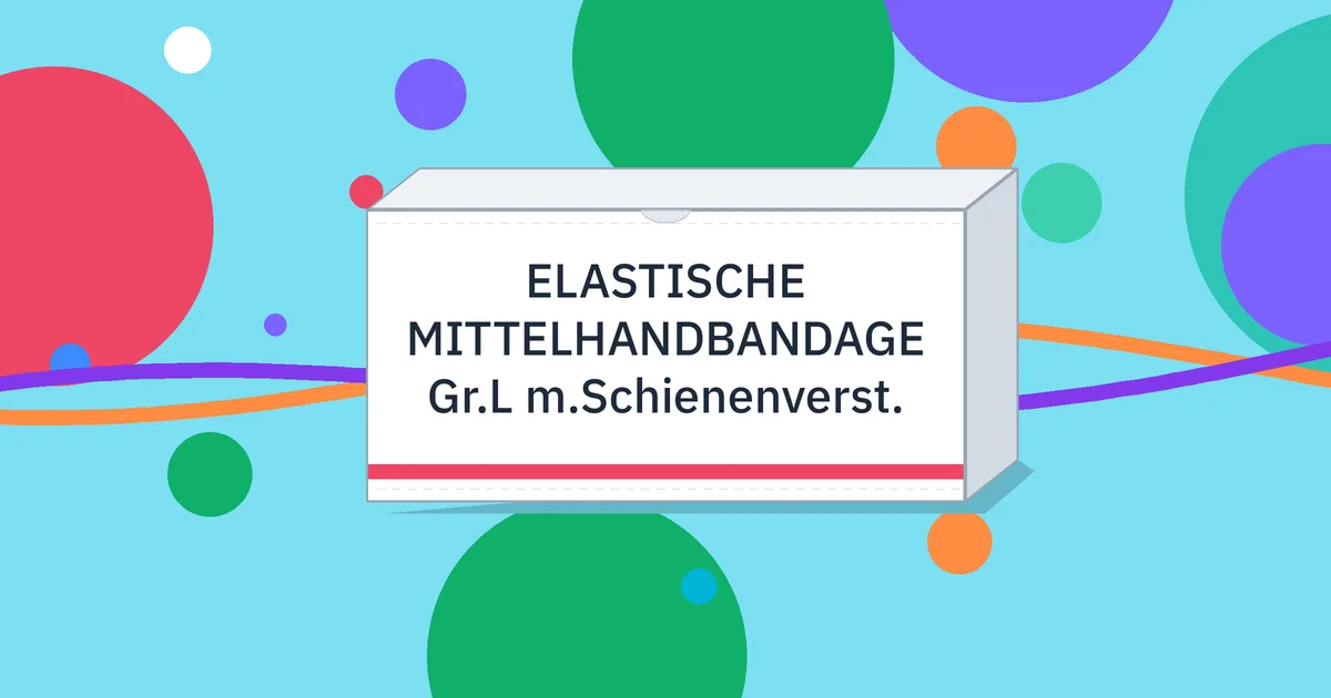 Symbolbild: Packung mit der Aufschrift ELASTISCHE MITTELHANDBANDAGE Gr.L m.Schienenverst. (PZN 06989414) – Verfügbarkeit und Bezug in Apotheken in Frankfurt am Main