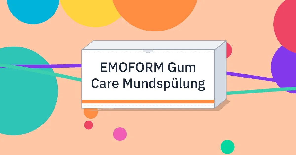 Symbolbild: Packung mit der Aufschrift EMOFORM Gum Care Mundspülung (PZN 16740791) – Verfügbarkeit und Bezug in Apotheken in Frankfurt am Main