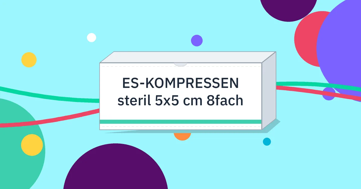 Symbolbild: Packung mit der Aufschrift ES-KOMPRESSEN steril 5x5 cm 8fach (PZN 00397799) – Verfügbarkeit und Bezug in Apotheken in Frankfurt am Main
