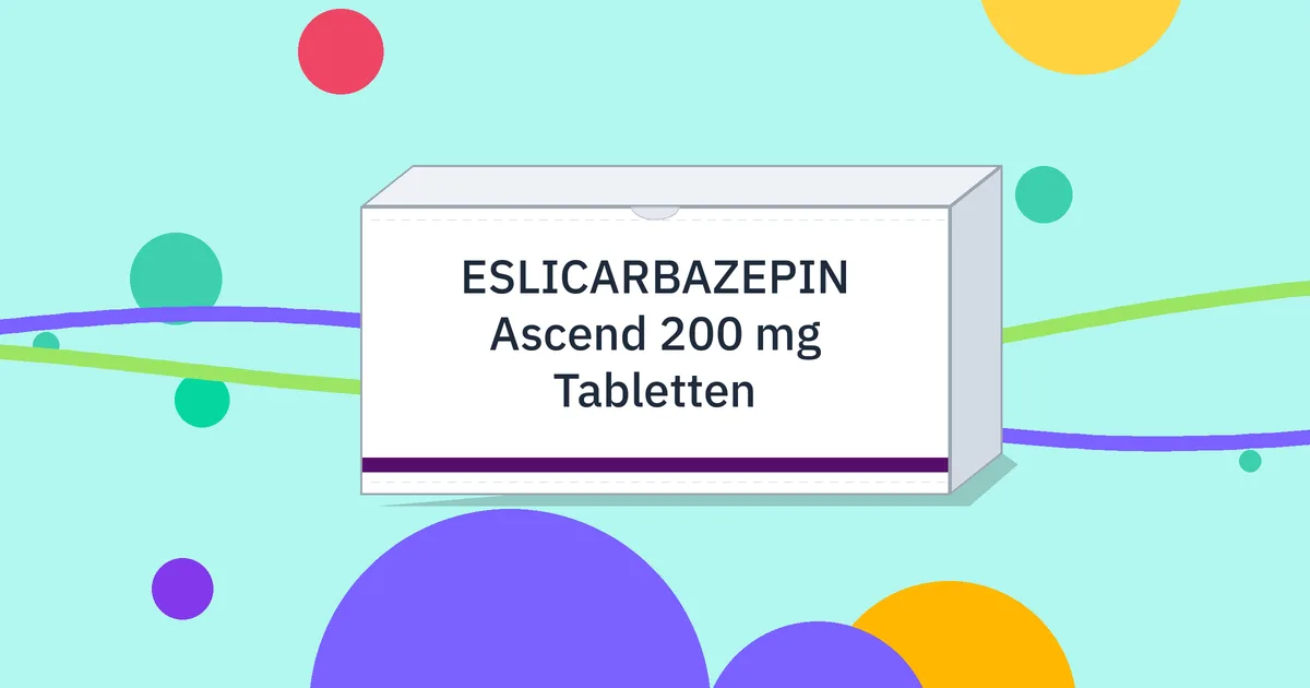 Symbolbild: Packung mit der Aufschrift ESLICARBAZEPIN Ascend 200 mg Tabletten (PZN 17849277) – Verfügbarkeit und Bezug in Apotheken in Frankfurt am Main
