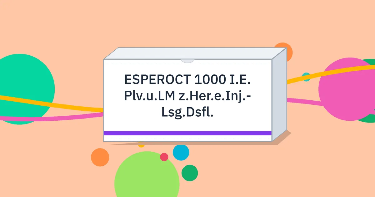 Symbolbild: Packung mit der Aufschrift ESPEROCT 1000 I.E. Plv.u.LM z.Her.e.Inj.-Lsg.Dsfl. (PZN 15635388) – Verfügbarkeit und Bezug in Apotheken in Frankfurt am Main