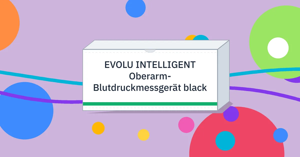 Symbolbild: Packung mit der Aufschrift EVOLU INTELLIGENT Oberarm-Blutdruckmessgerät black (PZN 20391847) – Verfügbarkeit und Bezug in Apotheken in Frankfurt am Main