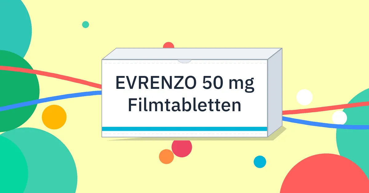 Symbolbild: Packung mit der Aufschrift EVRENZO 50 mg Filmtabletten (PZN 19200368) – Verfügbarkeit und Bezug in Apotheken in Frankfurt am Main