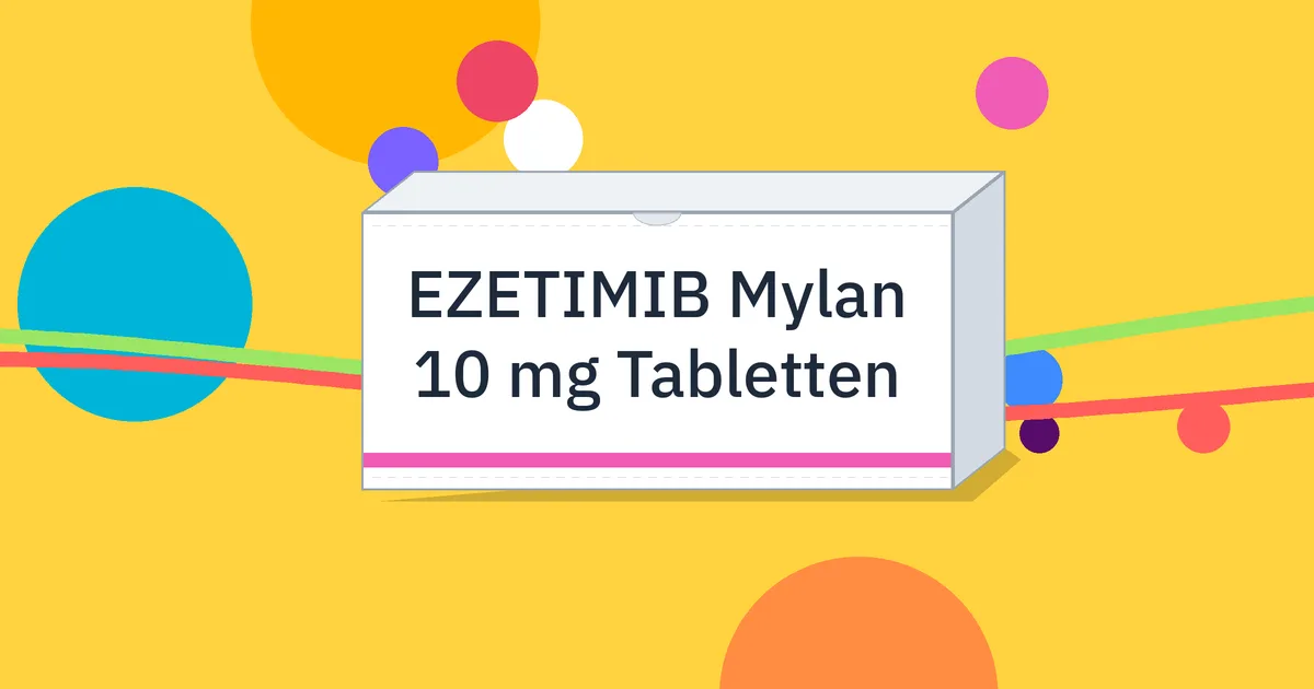 Symbolbild: Packung mit der Aufschrift EZETIMIB Mylan 10 mg Tabletten (PZN 13750234) – Verfügbarkeit und Bezug in Apotheken in Frankfurt am Main