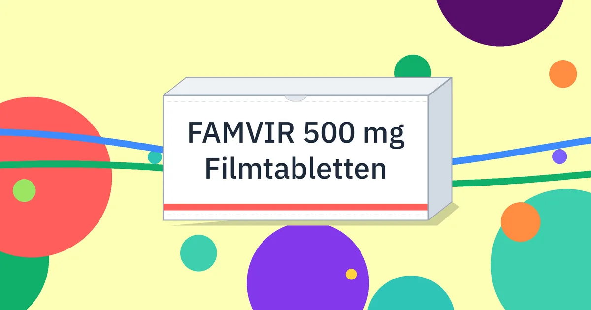 Symbolbild: Packung mit der Aufschrift FAMVIR 500 mg Filmtabletten (PZN 11684332) – Verfügbarkeit und Bezug in Apotheken in Frankfurt am Main