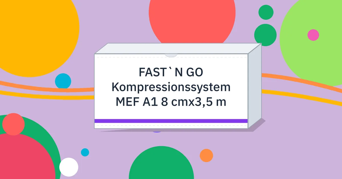 Symbolbild: Packung mit der Aufschrift FAST`N GO Kompressionssystem MEF A1 8 cmx3,5 m (PZN 15306472) – Verfügbarkeit und Bezug in Apotheken in Frankfurt am Main
