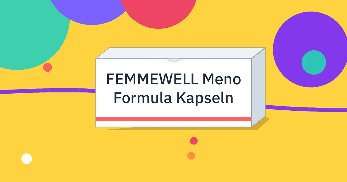 Symbolbild: Packung mit der Aufschrift FEMMEWELL Meno Formula Kapseln (PZN 09701572) – Verfügbarkeit und Bezug in Apotheken in Frankfurt am Main