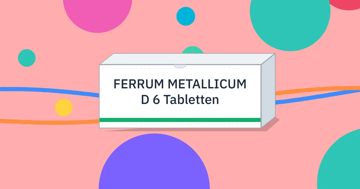 Symbolbild: Packung mit der Aufschrift FERRUM METALLICUM D 6 Tabletten (PZN 02117083) – Verfügbarkeit und Bezug in Apotheken in Frankfurt am Main