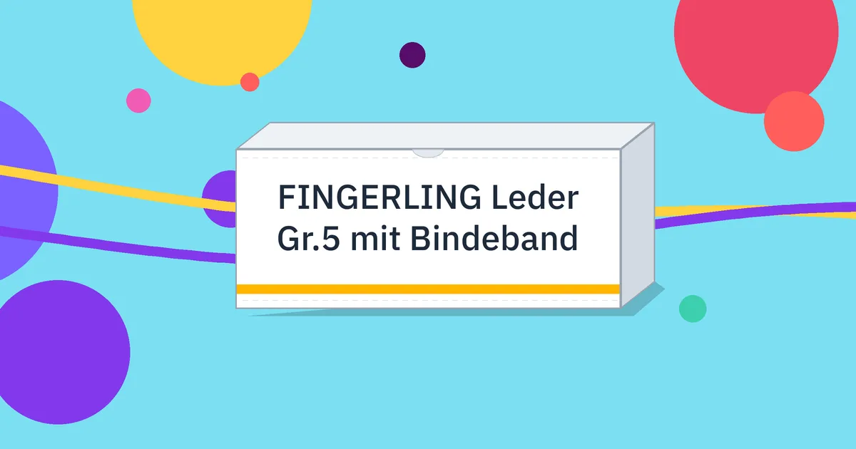 Symbolbild: Packung mit der Aufschrift FINGERLING Leder Gr.5 mit Bindeband (PZN 05466973) – Verfügbarkeit und Bezug in Apotheken in Frankfurt am Main