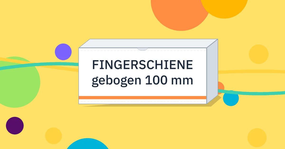 Symbolbild: Packung mit der Aufschrift FINGERSCHIENE gebogen 100 mm (PZN 06999915) – Verfügbarkeit und Bezug in Apotheken in Frankfurt am Main