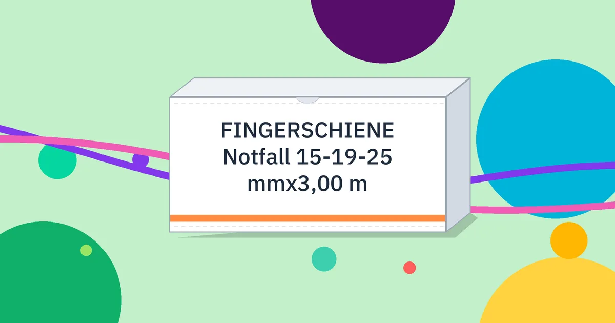 Symbolbild: Packung mit der Aufschrift FINGERSCHIENE Notfall 15-19-25 mmx3,00 m (PZN 19228208) – Verfügbarkeit und Bezug in Apotheken in Frankfurt am Main