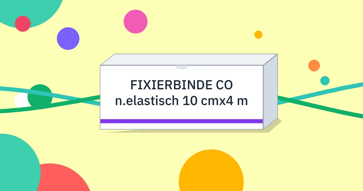 Symbolbild: Packung mit der Aufschrift FIXIERBINDE CO n.elastisch 10 cmx4 m (PZN 06931774) – Verfügbarkeit und Bezug in Apotheken in Frankfurt am Main
