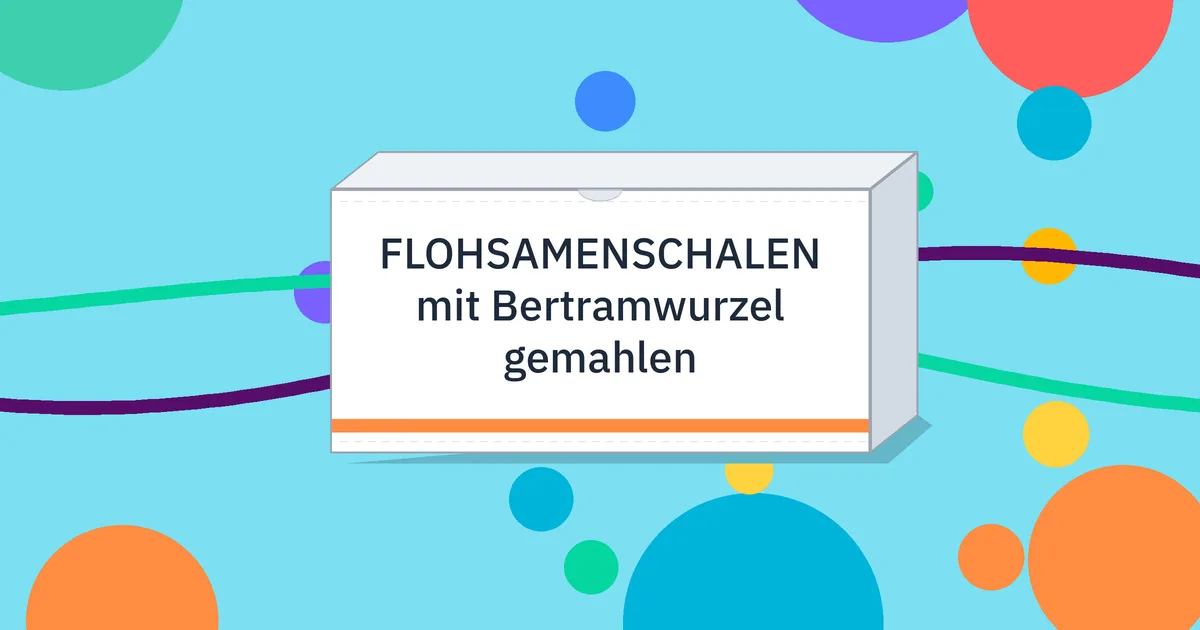 Symbolbild: Packung mit der Aufschrift FLOHSAMENSCHALEN mit Bertramwurzel gemahlen (PZN 11018380) – Verfügbarkeit und Bezug in Apotheken in Frankfurt am Main