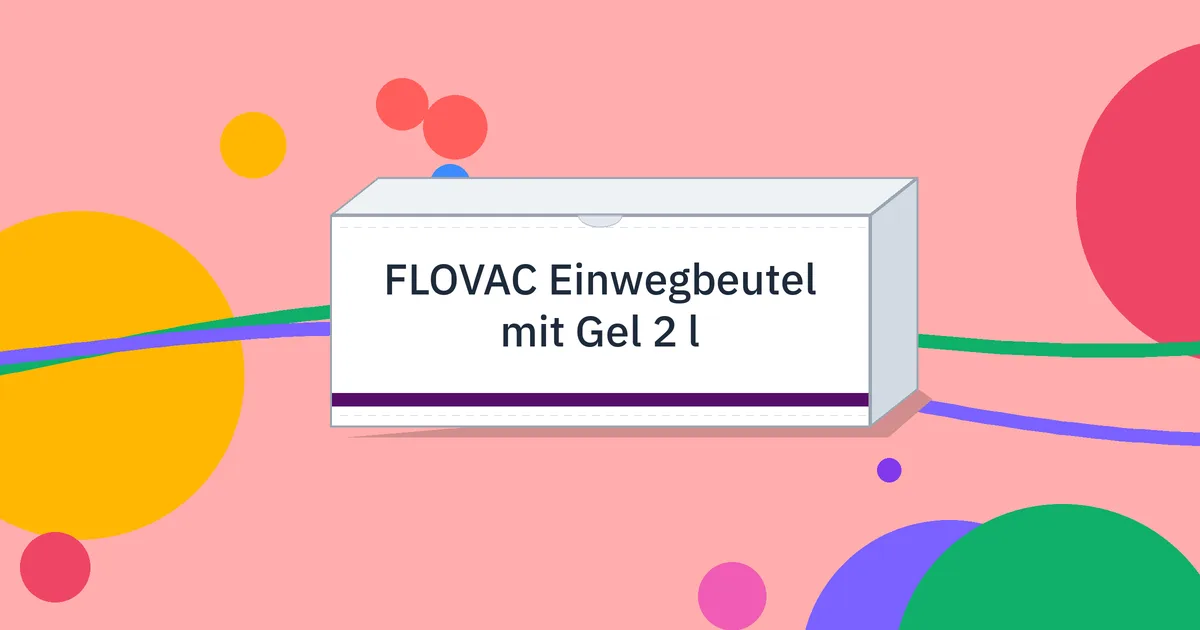 Symbolbild: Packung mit der Aufschrift FLOVAC Einwegbeutel mit Gel 2 l (PZN 13930019) – Verfügbarkeit und Bezug in Apotheken in Frankfurt am Main