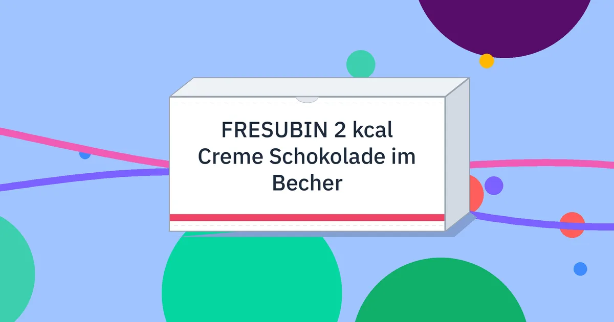 Symbolbild: Packung mit der Aufschrift FRESUBIN 2 kcal Creme Schokolade im Becher (PZN 20184611) – Verfügbarkeit und Bezug in Apotheken in Frankfurt am Main