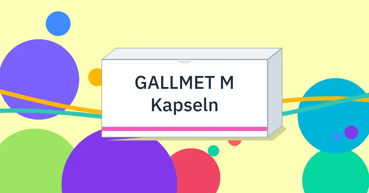 Symbolbild: Packung mit der Aufschrift GALLMET M Kapseln (PZN 09425267) – Verfügbarkeit und Bezug in Apotheken in Frankfurt am Main