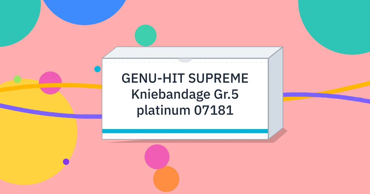 Symbolbild: Packung mit der Aufschrift GENU-HIT SUPREME Kniebandage Gr.5 platinum 07181 (PZN 15200704) – Verfügbarkeit und Bezug in Apotheken in Frankfurt am Main