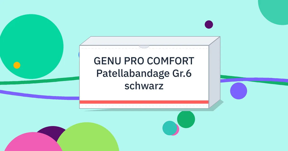 Symbolbild: Packung mit der Aufschrift GENU PRO COMFORT Patellabandage Gr.6 schwarz (PZN 03040046) – Verfügbarkeit und Bezug in Apotheken in Frankfurt am Main