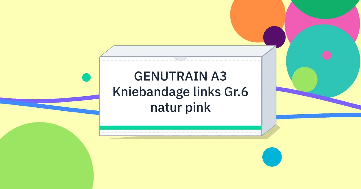 Symbolbild: Packung mit der Aufschrift GENUTRAIN A3 Kniebandage links Gr.6 natur pink (PZN 01071769) – Verfügbarkeit und Bezug in Apotheken in Frankfurt am Main
