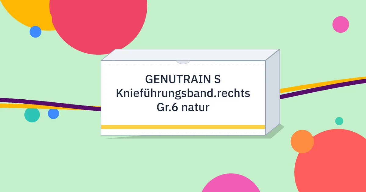 Symbolbild: Packung mit der Aufschrift GENUTRAIN S Knieführungsband.rechts Gr.6 natur (PZN 02429150) – Verfügbarkeit und Bezug in Apotheken in Frankfurt am Main
