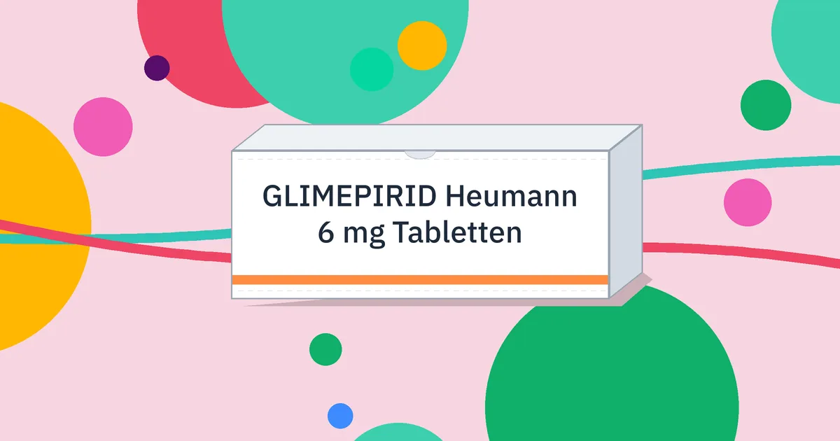 Symbolbild: Packung mit der Aufschrift GLIMEPIRID Heumann 6 mg Tabletten (PZN 01693761) – Verfügbarkeit und Bezug in Apotheken in Frankfurt am Main
