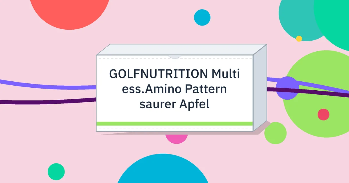Symbolbild: Packung mit der Aufschrift GOLFNUTRITION Multi ess.Amino Pattern saurer Apfel (PZN 17631526) – Verfügbarkeit und Bezug in Apotheken in Frankfurt am Main