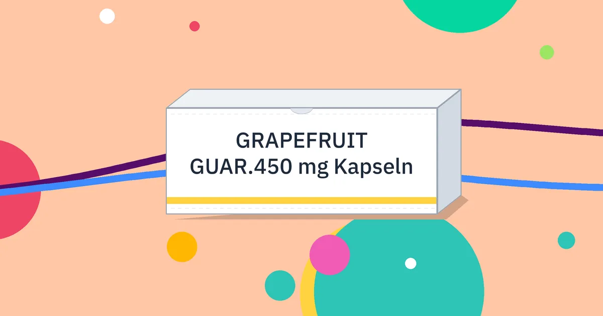 Symbolbild: Packung mit der Aufschrift GRAPEFRUIT GUAR.450 mg Kapseln (PZN 09463546) – Verfügbarkeit und Bezug in Apotheken in Frankfurt am Main