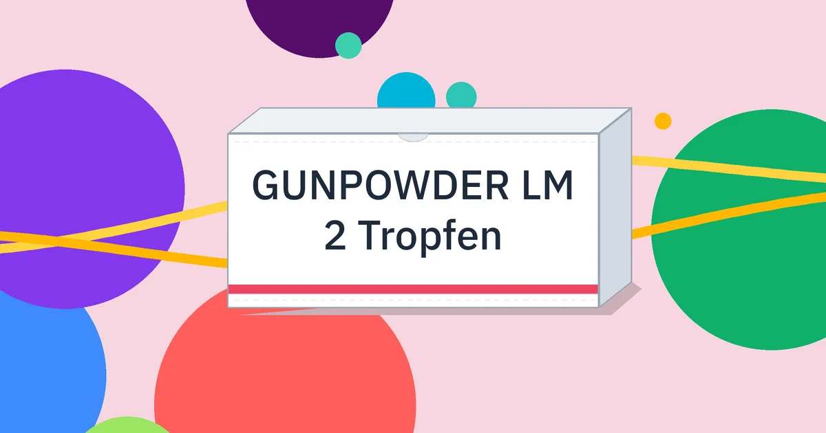 Symbolbild: Packung mit der Aufschrift GUNPOWDER LM 2 Tropfen (PZN 15823500) – Verfügbarkeit und Bezug in Apotheken in Frankfurt am Main