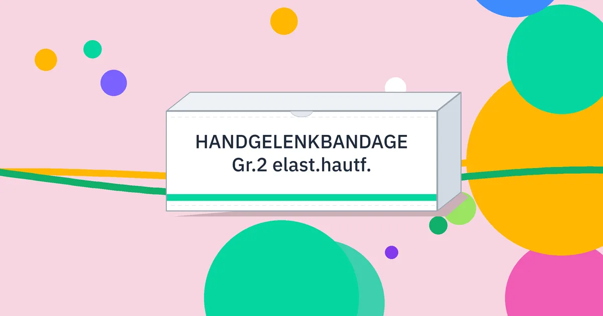 Symbolbild: Packung mit der Aufschrift HANDGELENKBANDAGE Gr.2 elast.hautf. (PZN 02439332) – Verfügbarkeit und Bezug in Apotheken in Frankfurt am Main