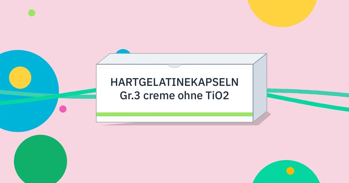 Symbolbild: Packung mit der Aufschrift HARTGELATINEKAPSELN Gr.3 creme ohne TiO2 (PZN 18770431) – Verfügbarkeit und Bezug in Apotheken in Frankfurt am Main