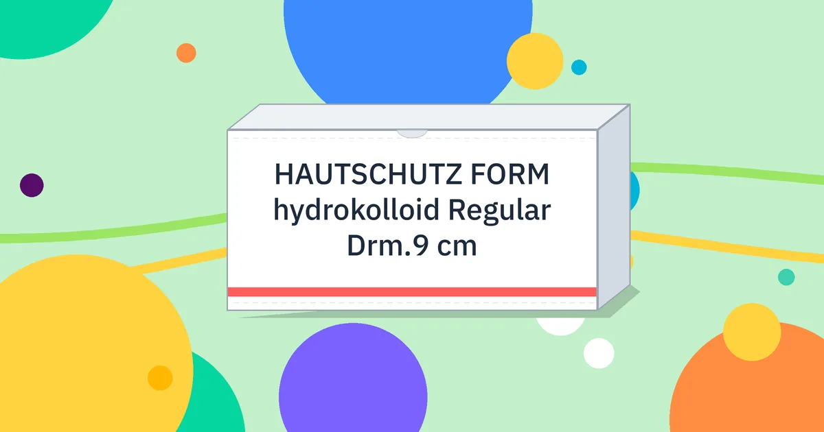 Symbolbild: Packung mit der Aufschrift HAUTSCHUTZ FORM hydrokolloid Regular Drm.9 cm (PZN 11666357) – Verfügbarkeit und Bezug in Apotheken in Frankfurt am Main