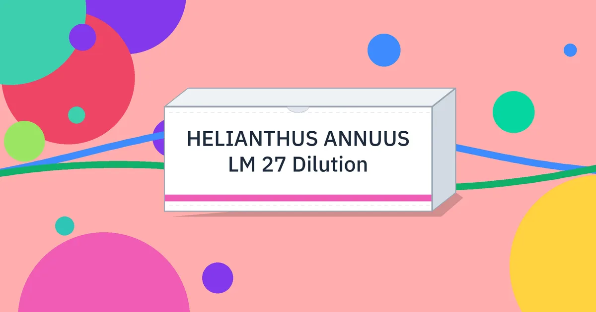 Symbolbild: Packung mit der Aufschrift HELIANTHUS ANNUUS LM 27 Dilution (PZN 12885989) – Verfügbarkeit und Bezug in Apotheken in Frankfurt am Main
