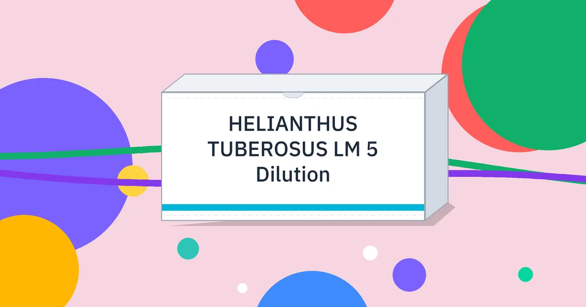 Symbolbild: Packung mit der Aufschrift HELIANTHUS TUBEROSUS LM 5 Dilution (PZN 13551546) – Verfügbarkeit und Bezug in Apotheken in Frankfurt am Main