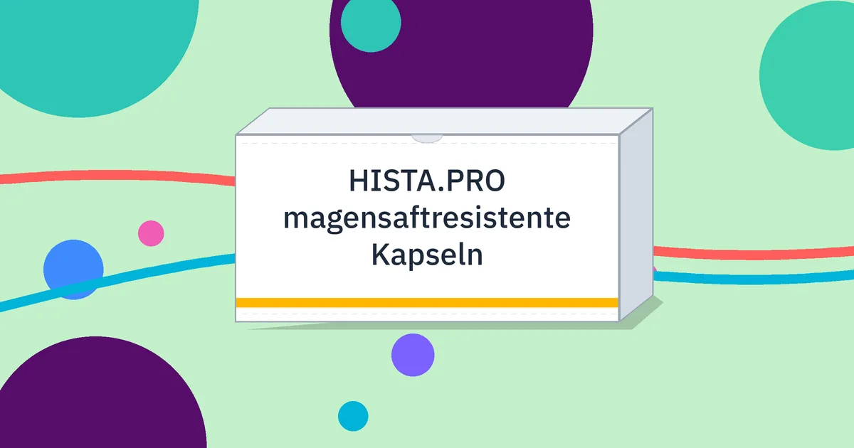 Symbolbild: Packung mit der Aufschrift HISTA.PRO magensaftresistente Kapseln (PZN 19662784) – Verfügbarkeit und Bezug in Apotheken in Frankfurt am Main