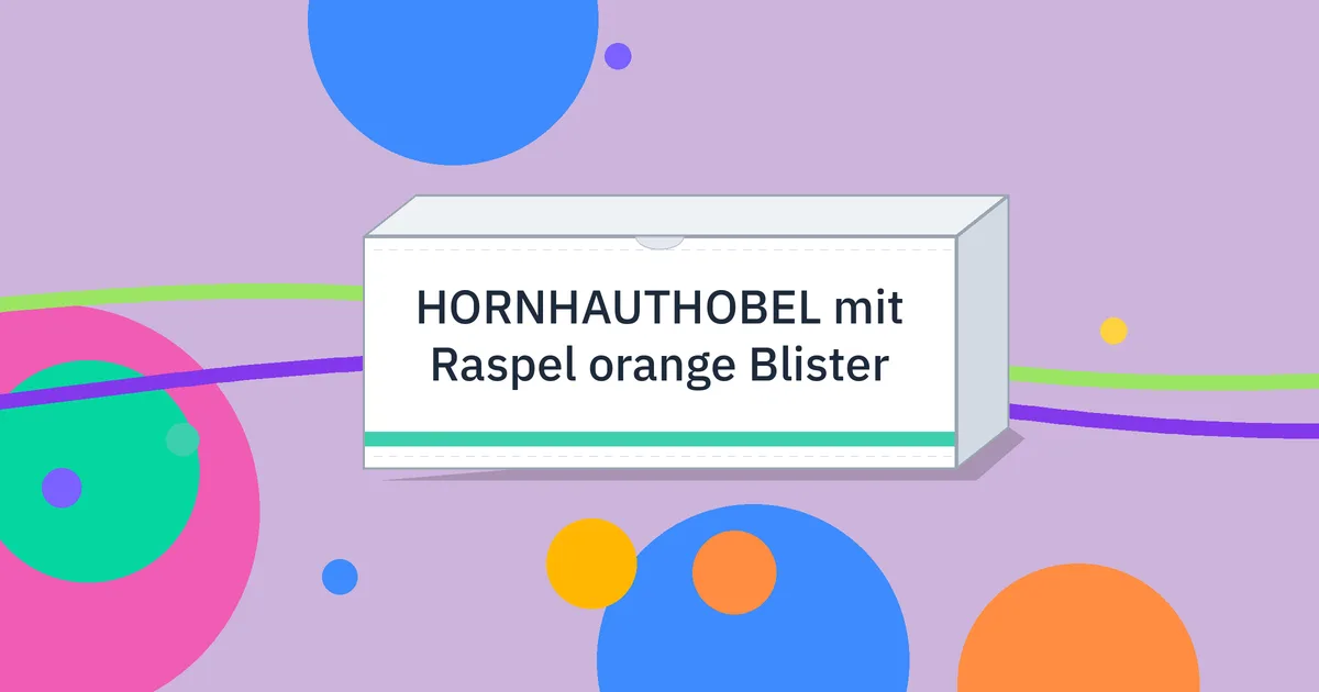 Symbolbild: Packung mit der Aufschrift HORNHAUTHOBEL mit Raspel orange Blister (PZN 01605610) – Verfügbarkeit und Bezug in Apotheken in Frankfurt am Main