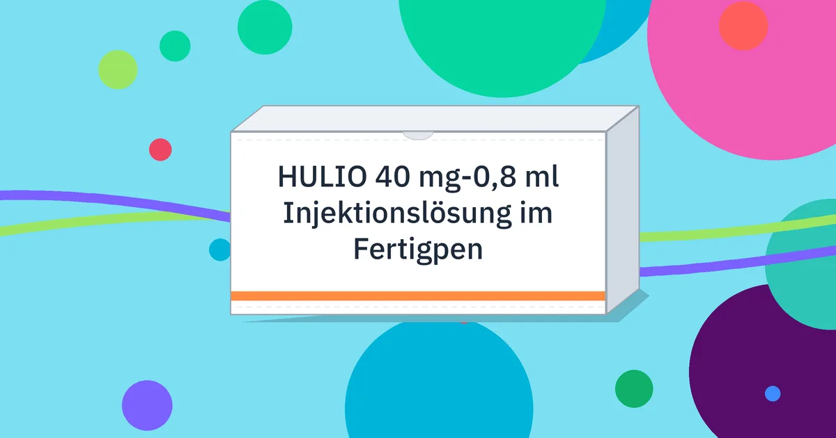 Symbolbild: Packung mit der Aufschrift HULIO 40 mg-0,8 ml Injektionslösung im Fertigpen (PZN 15391727) – Verfügbarkeit und Bezug in Apotheken in Frankfurt am Main