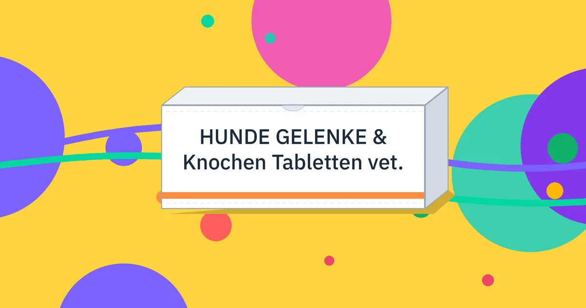 Symbolbild: Packung mit der Aufschrift HUNDE GELENKE & Knochen Tabletten vet. (PZN 19459304) – Verfügbarkeit und Bezug in Apotheken in Frankfurt am Main