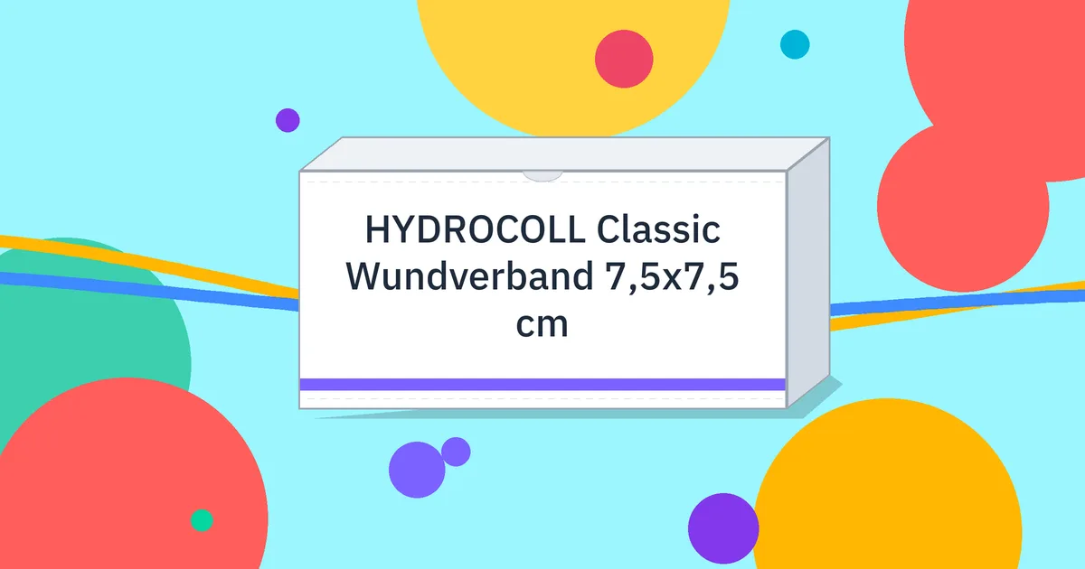 Symbolbild: Packung mit der Aufschrift HYDROCOLL Classic Wundverband 7,5x7,5 cm (PZN 19923492) – Verfügbarkeit und Bezug in Apotheken in Frankfurt am Main