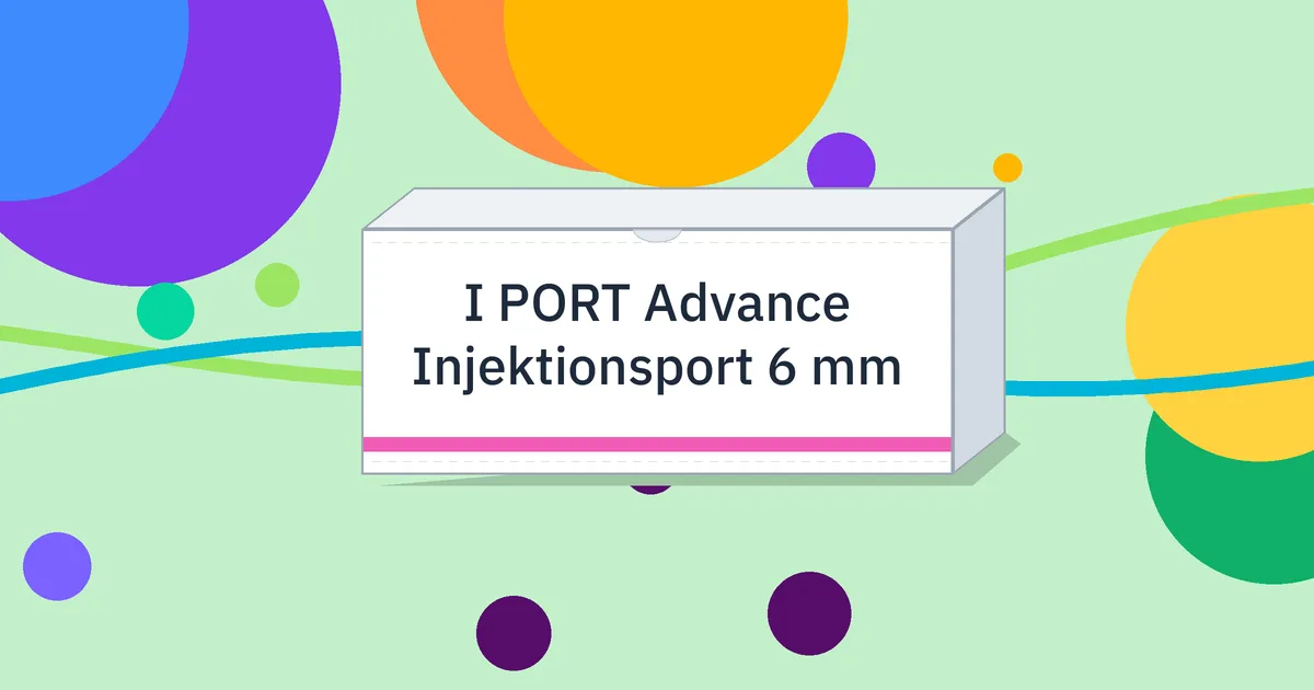 Symbolbild: Packung mit der Aufschrift I PORT Advance Injektionsport 6 mm (PZN 14017702) – Verfügbarkeit und Bezug in Apotheken in Frankfurt am Main