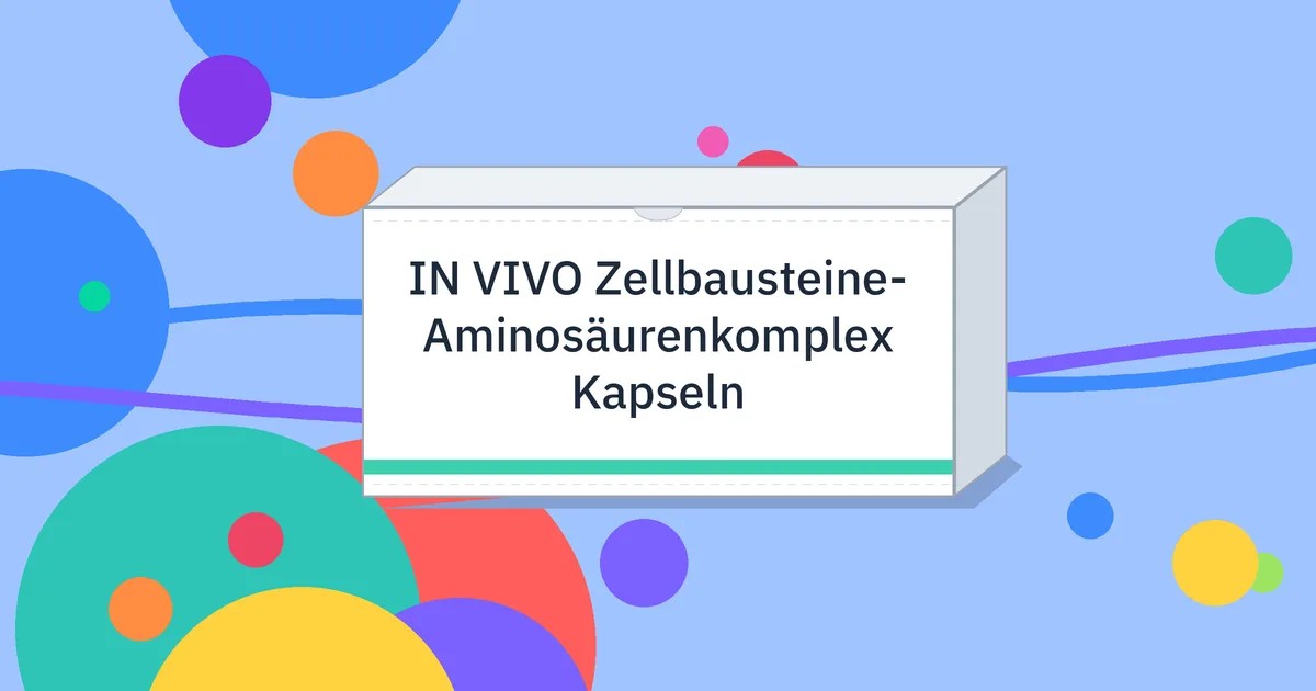 Symbolbild: Packung mit der Aufschrift IN VIVO Zellbausteine-Aminosäurenkomplex Kapseln (PZN 18204016) – Verfügbarkeit und Bezug in Apotheken in Frankfurt am Main