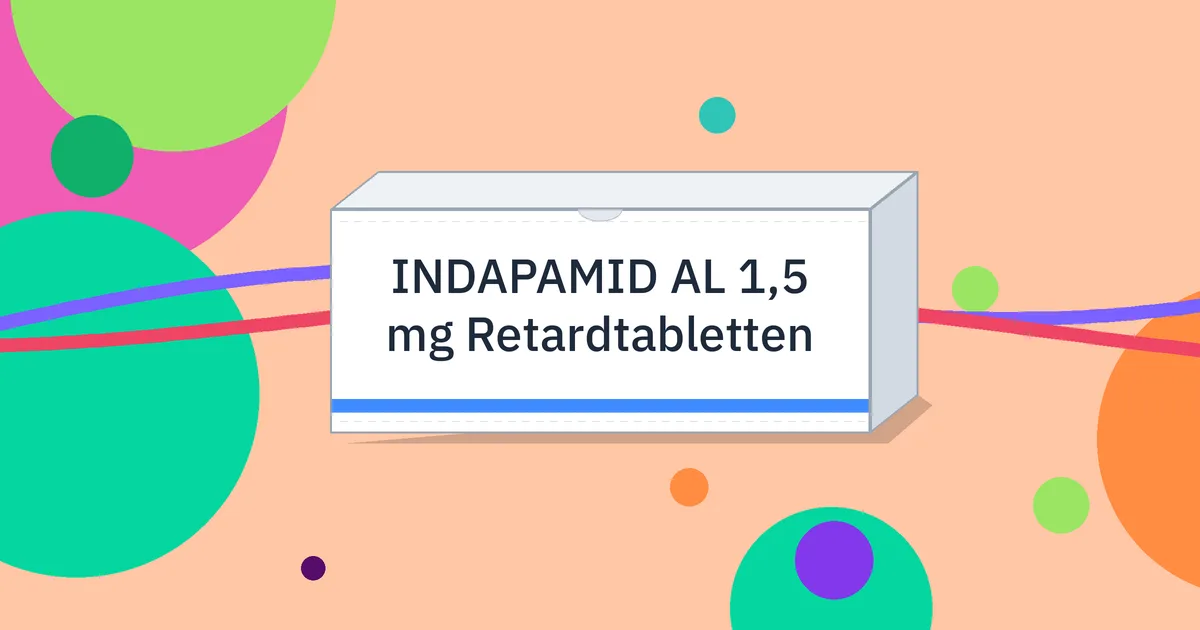 Symbolbild: Packung mit der Aufschrift INDAPAMID AL 1,5 mg Retardtabletten (PZN 18780323) – Verfügbarkeit und Bezug in Apotheken in Frankfurt am Main