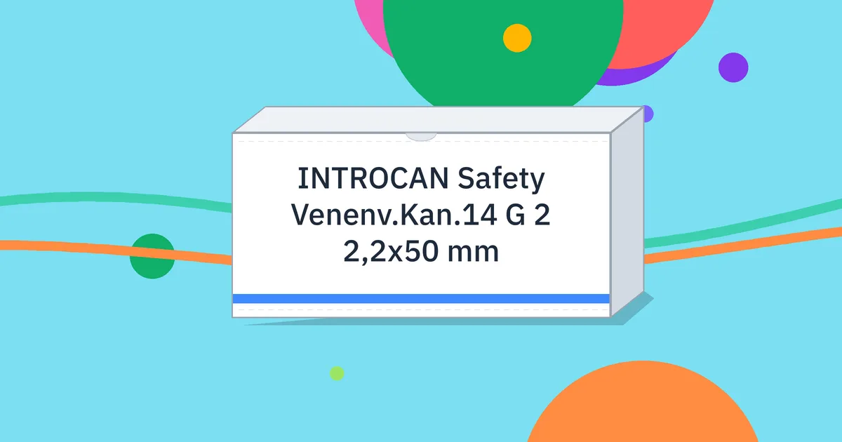 Symbolbild: Packung mit der Aufschrift INTROCAN Safety Venenv.Kan.14 G 2 2,2x50 mm (PZN 20344776) – Verfügbarkeit und Bezug in Apotheken in Frankfurt am Main