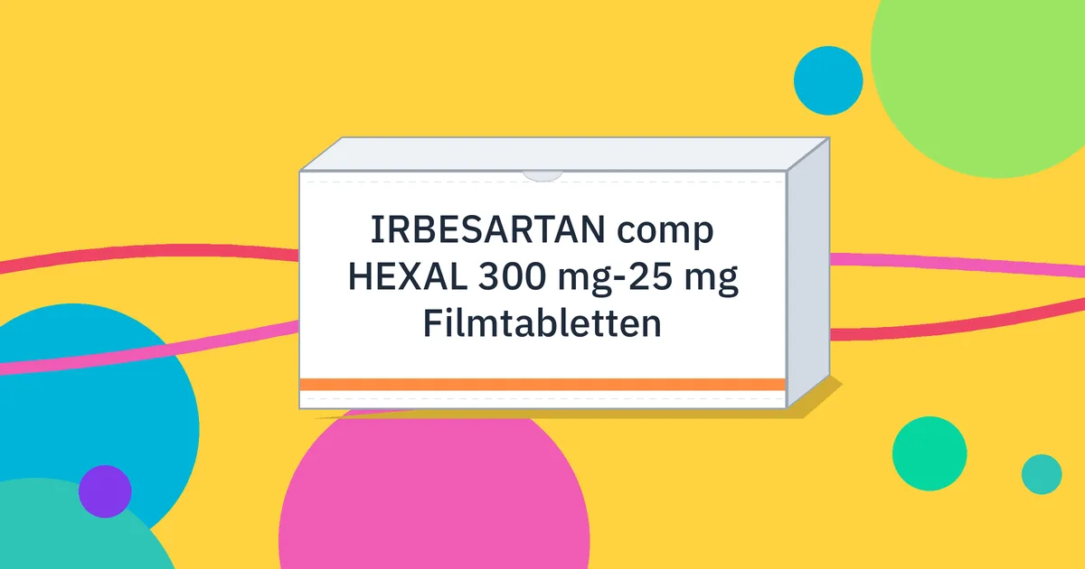 Symbolbild: Packung mit der Aufschrift IRBESARTAN comp HEXAL 300 mg-25 mg Filmtabletten (PZN 09672132) – Verfügbarkeit und Bezug in Apotheken in Frankfurt am Main