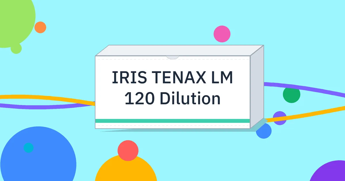 Symbolbild: Packung mit der Aufschrift IRIS TENAX LM 120 Dilution (PZN 12914679) – Verfügbarkeit und Bezug in Apotheken in Frankfurt am Main