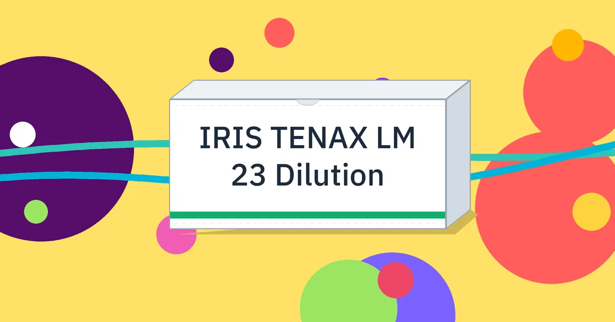 Symbolbild: Packung mit der Aufschrift IRIS TENAX LM 23 Dilution (PZN 12914509) – Verfügbarkeit und Bezug in Apotheken in Frankfurt am Main