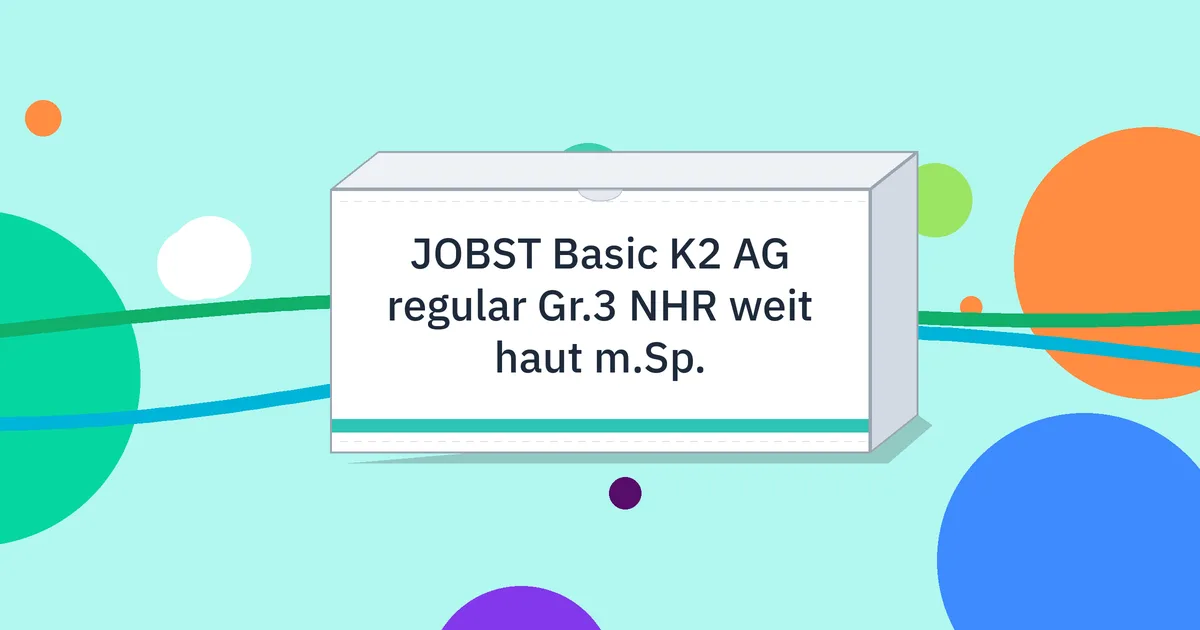 Symbolbild: Packung mit der Aufschrift JOBST Basic K2 AG regular Gr.3 NHR weit haut m.Sp. (PZN 13060386) – Verfügbarkeit und Bezug in Apotheken in Frankfurt am Main