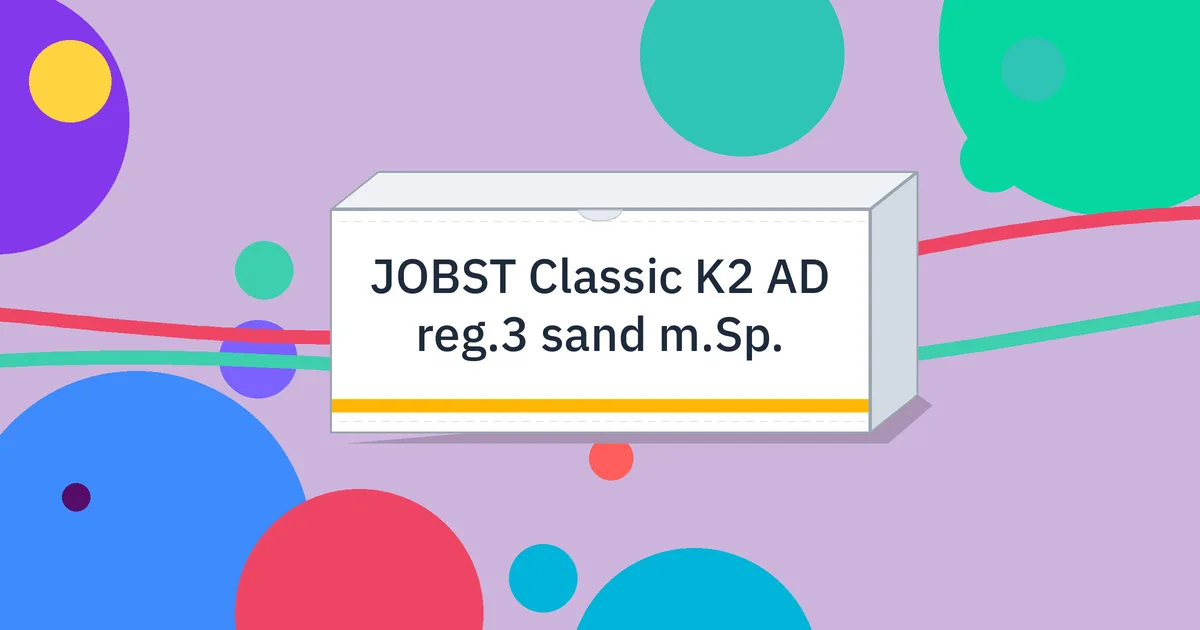 Symbolbild: Packung mit der Aufschrift JOBST Classic K2 AD reg.3 sand m.Sp. (PZN 10726100) – Verfügbarkeit und Bezug in Apotheken in Frankfurt am Main