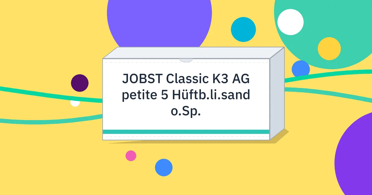 Symbolbild: Packung mit der Aufschrift JOBST Classic K3 AG petite 5 Hüftb.li.sand o.Sp. (PZN 13074454) – Verfügbarkeit und Bezug in Apotheken in Frankfurt am Main