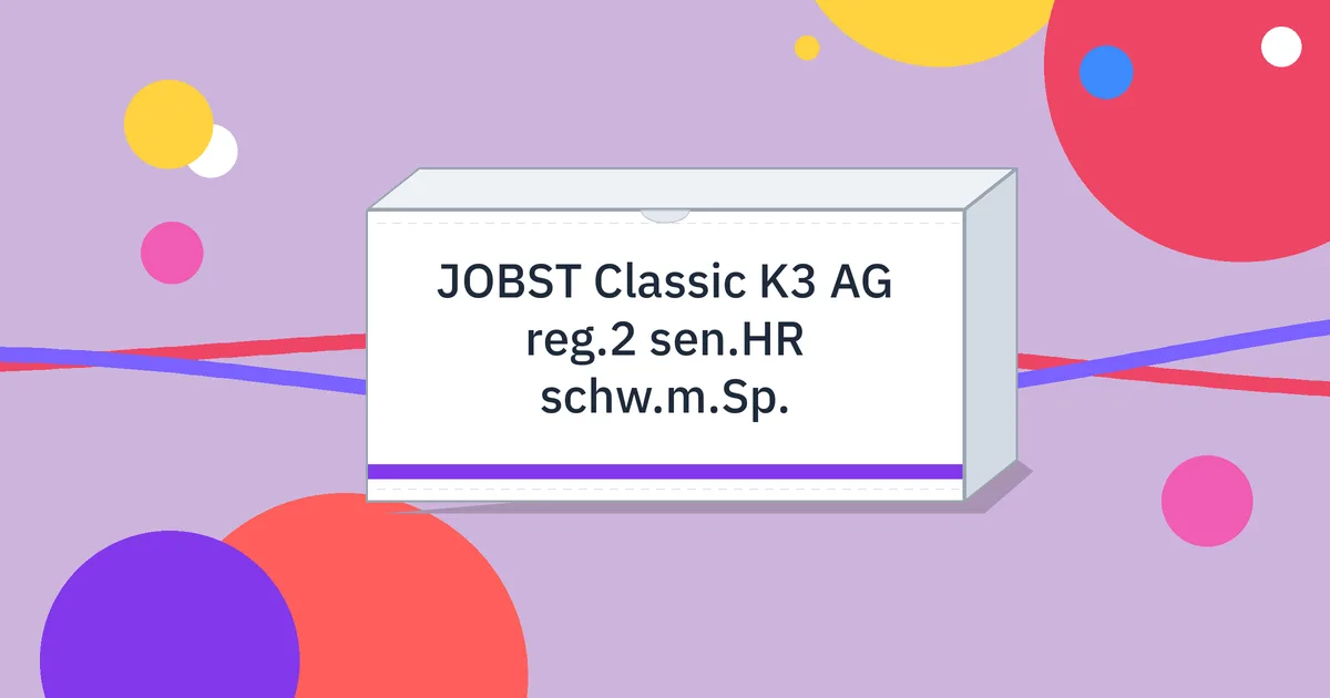Symbolbild: Packung mit der Aufschrift JOBST Classic K3 AG reg.2 sen.HR schw.m.Sp. (PZN 17957386) – Verfügbarkeit und Bezug in Apotheken in Frankfurt am Main