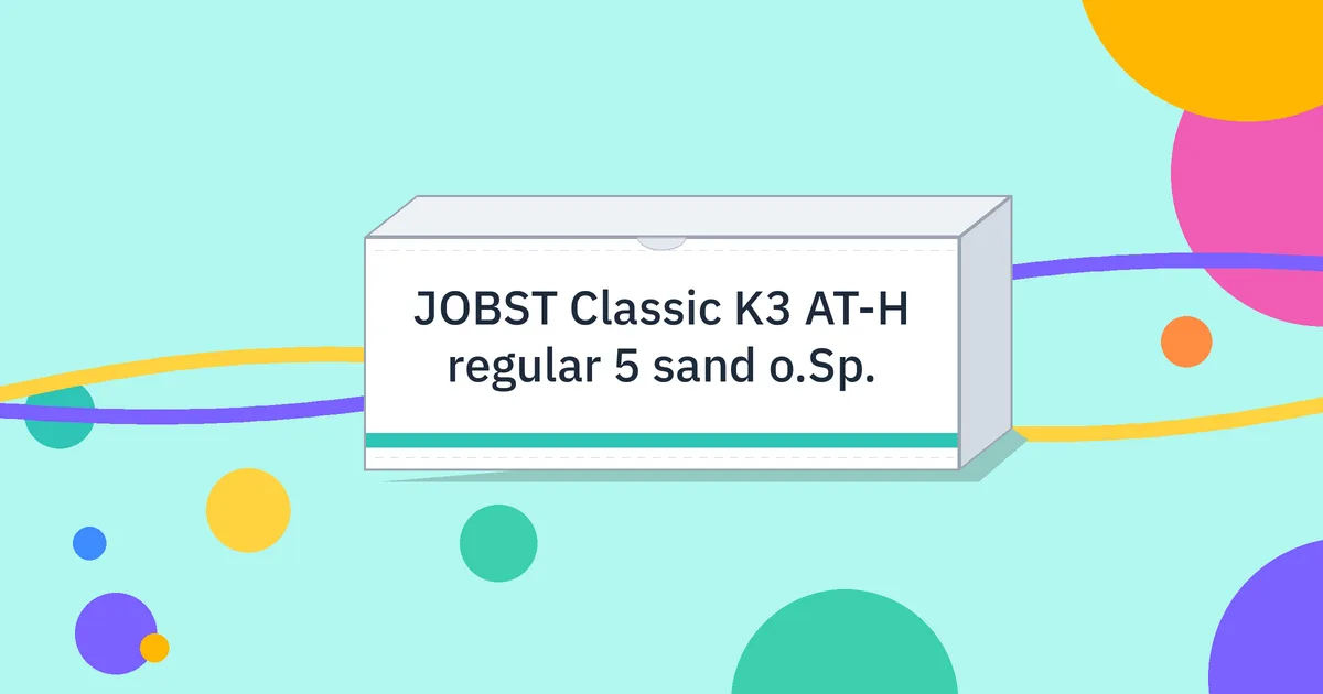 Symbolbild: Packung mit der Aufschrift JOBST Classic K3 AT-H regular 5 sand o.Sp. (PZN 13077866) – Verfügbarkeit und Bezug in Apotheken in Frankfurt am Main